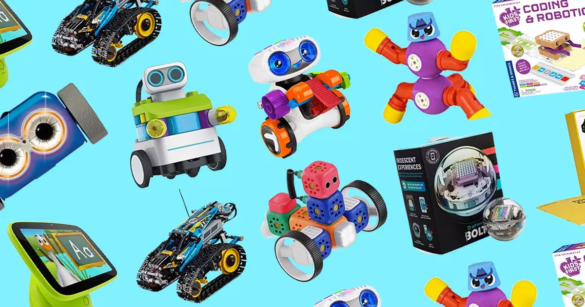 Die beste koderingsrobotte en robotspeelgoed, sowel as STEM-speelgoed van 2021, teen 'n blou agtergrond.